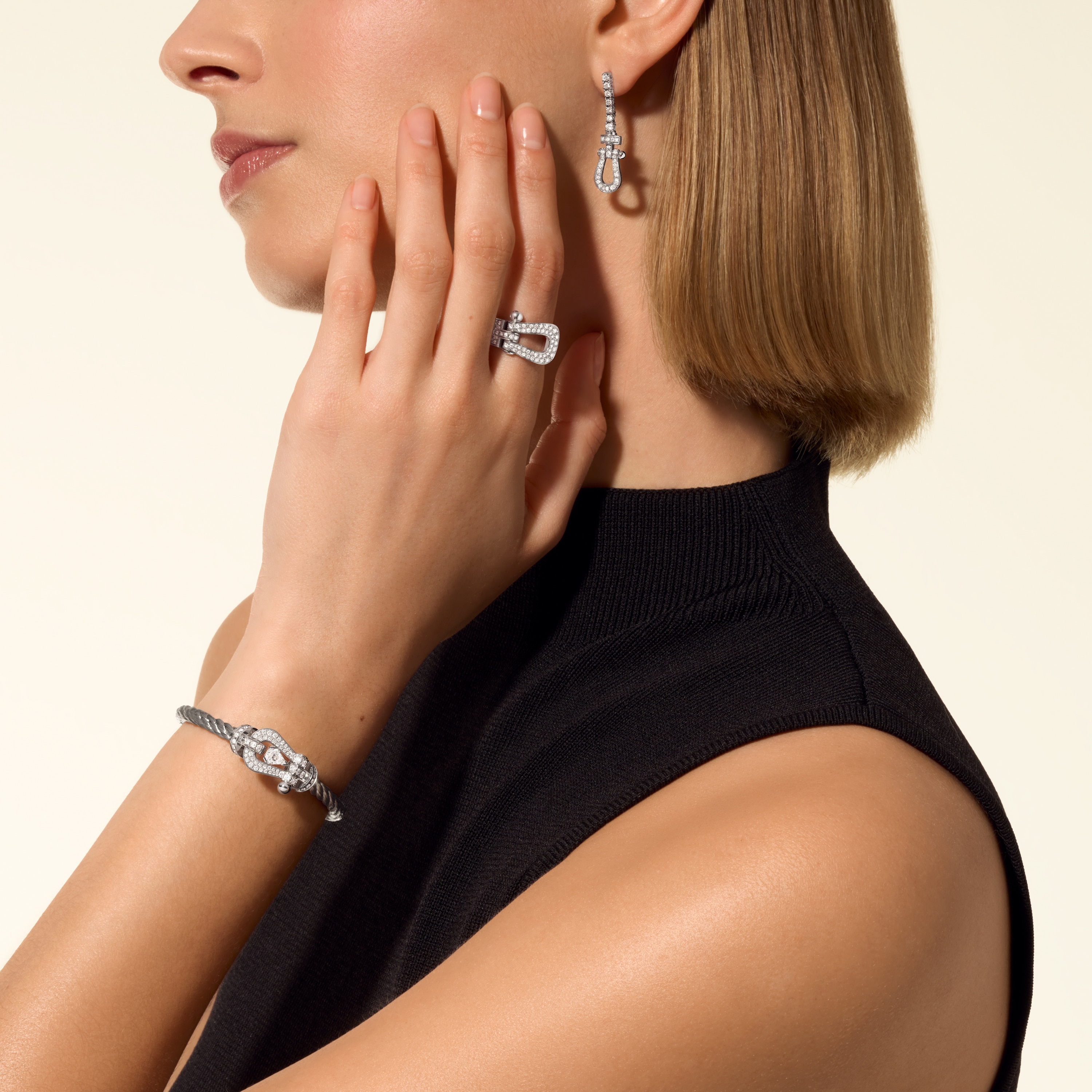 Force 10 ring Large model 18K white gold and diamonds - Fred Paris