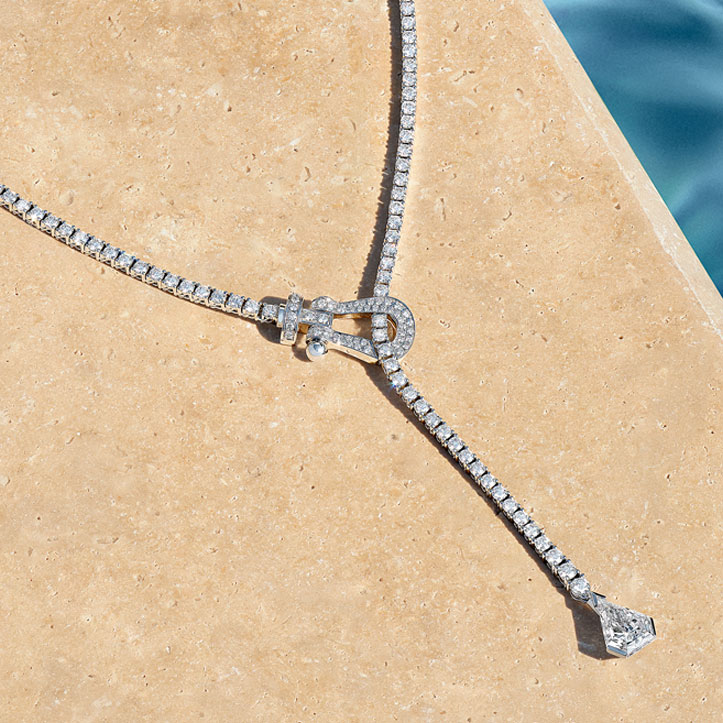 Force 10 necklace 18k white gold, diamonds and blue stones large model ...